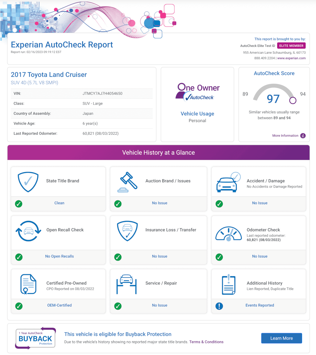 AutoCheck Vehicle History Reports | Experian Automotive
